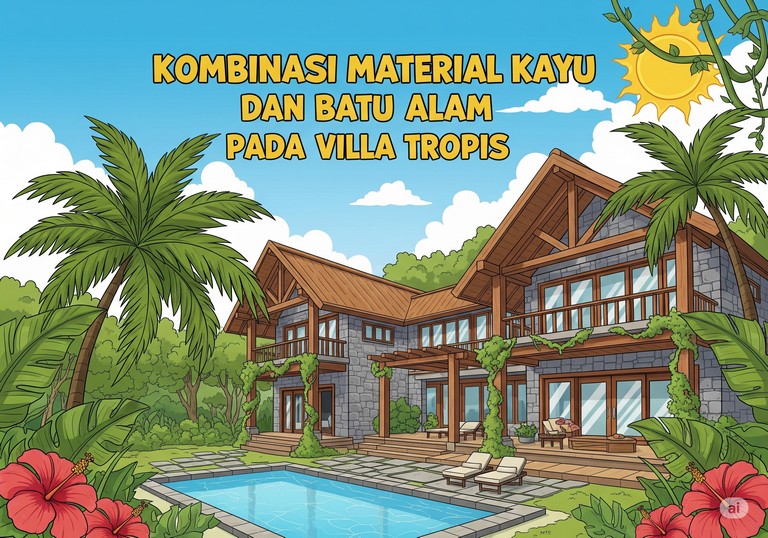 Kombinasi Material Kayu dan Batu Alam pada Villa Tropis - Properti1